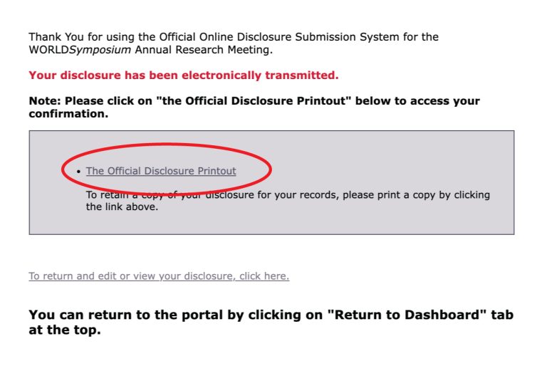 Disclosure Submission - WORLDSymposium